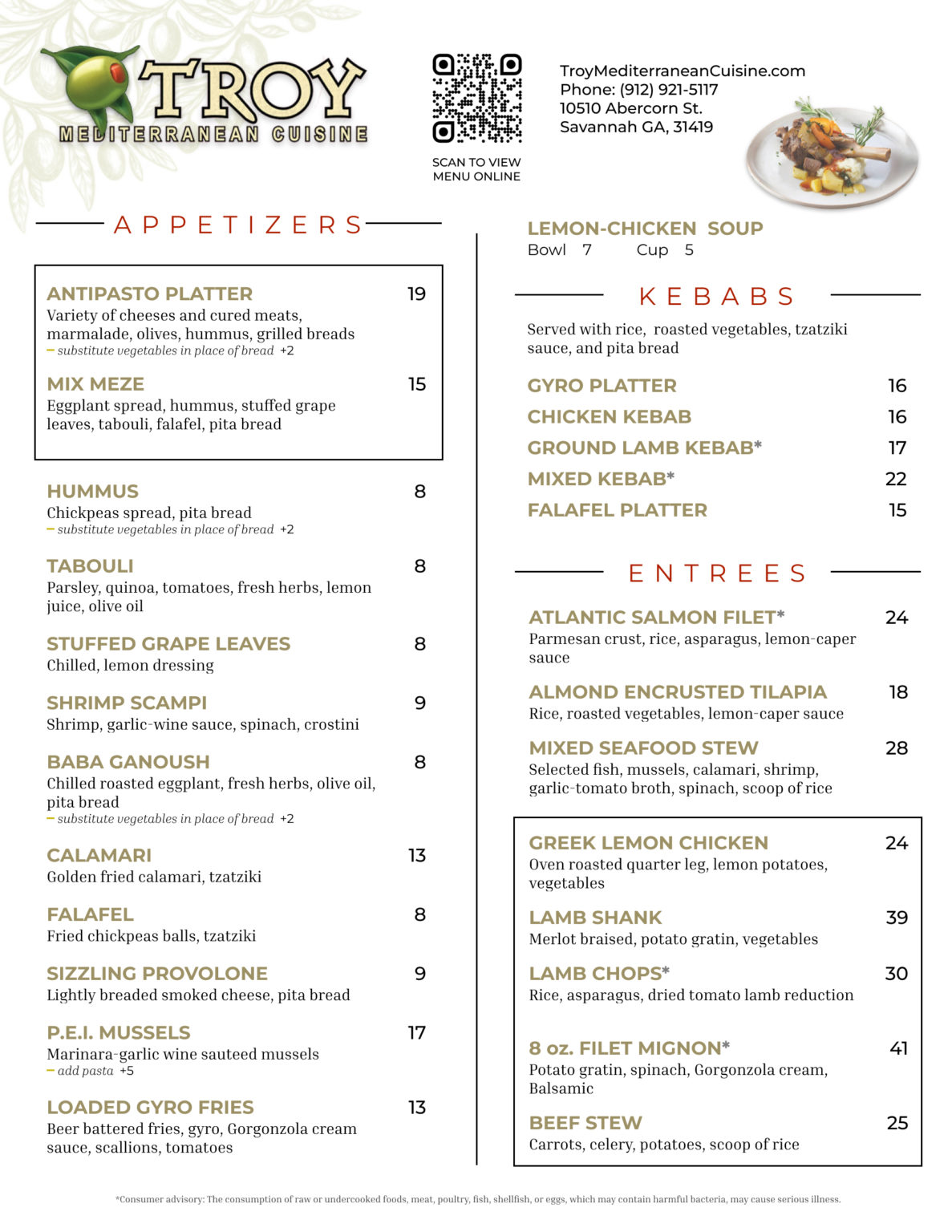Menu – Troy Mediterranean Cuisine