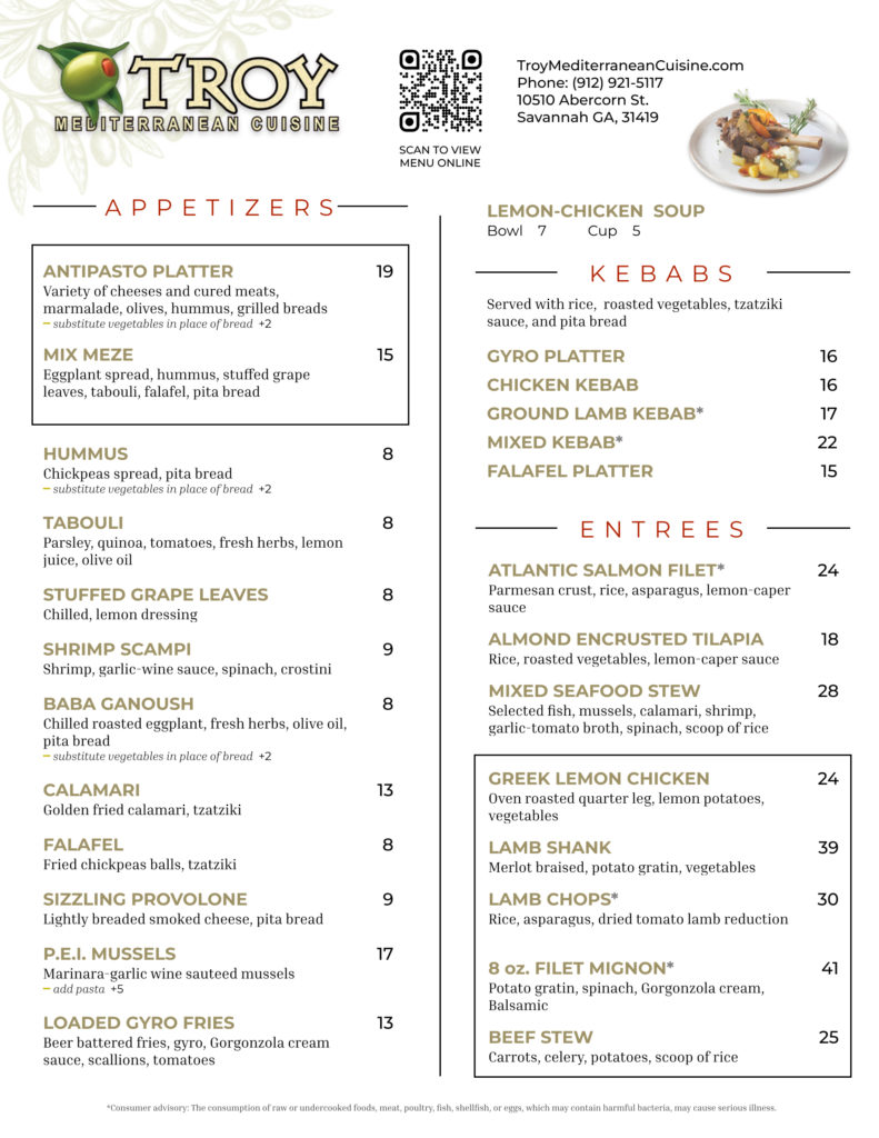 Menu – Troy Mediterranean Cuisine